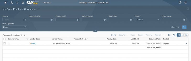 Quản lý Báo giá - Smartis - Tư Vấn Triển Khai SAP Business One