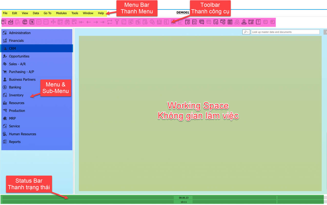 Giới thiệu giao diện làm việc trong SAP B1 Cloud